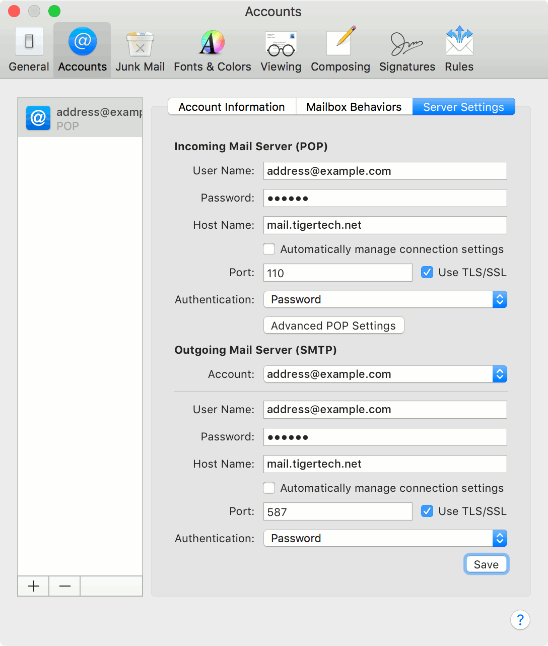 Verifying Apple Mail POP Settings | Tiger Technologies Support