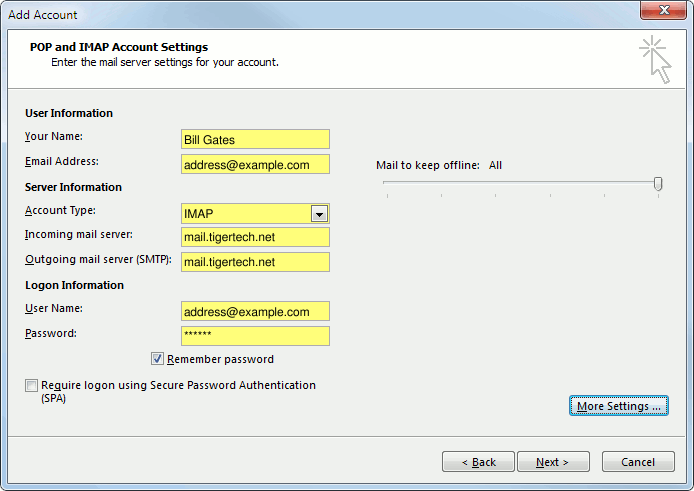 Outlook 2013 Manual Setup for IMAP | Tiger Technologies Support