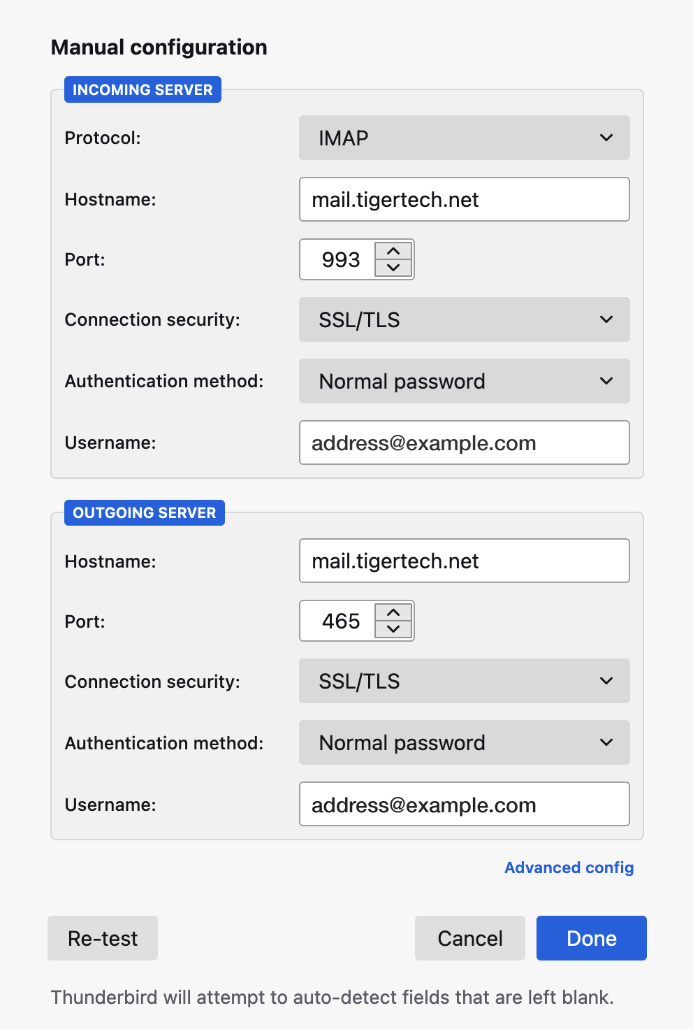 Mozilla Thunderbird Manual Setup | Tiger Technologies Support